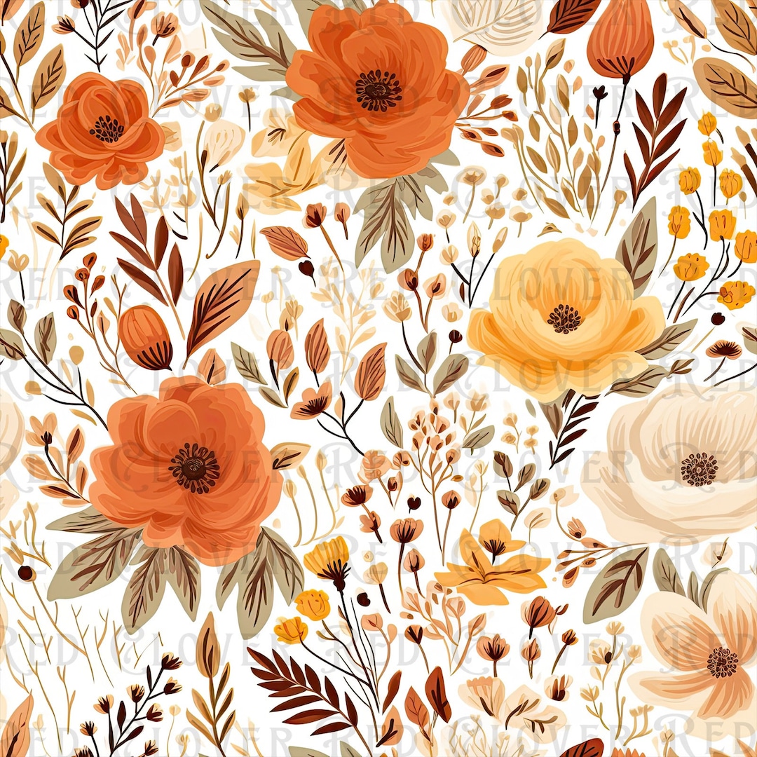 Autumn Floral Seamless Pattern, Floral Seamless Pattern, Fall Seamless ...