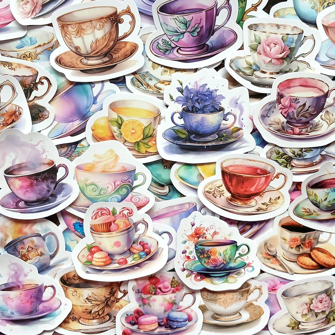 20 Colourful Teacup Stickers. Tea Party Sticker Pack, Herbal, Healing ...