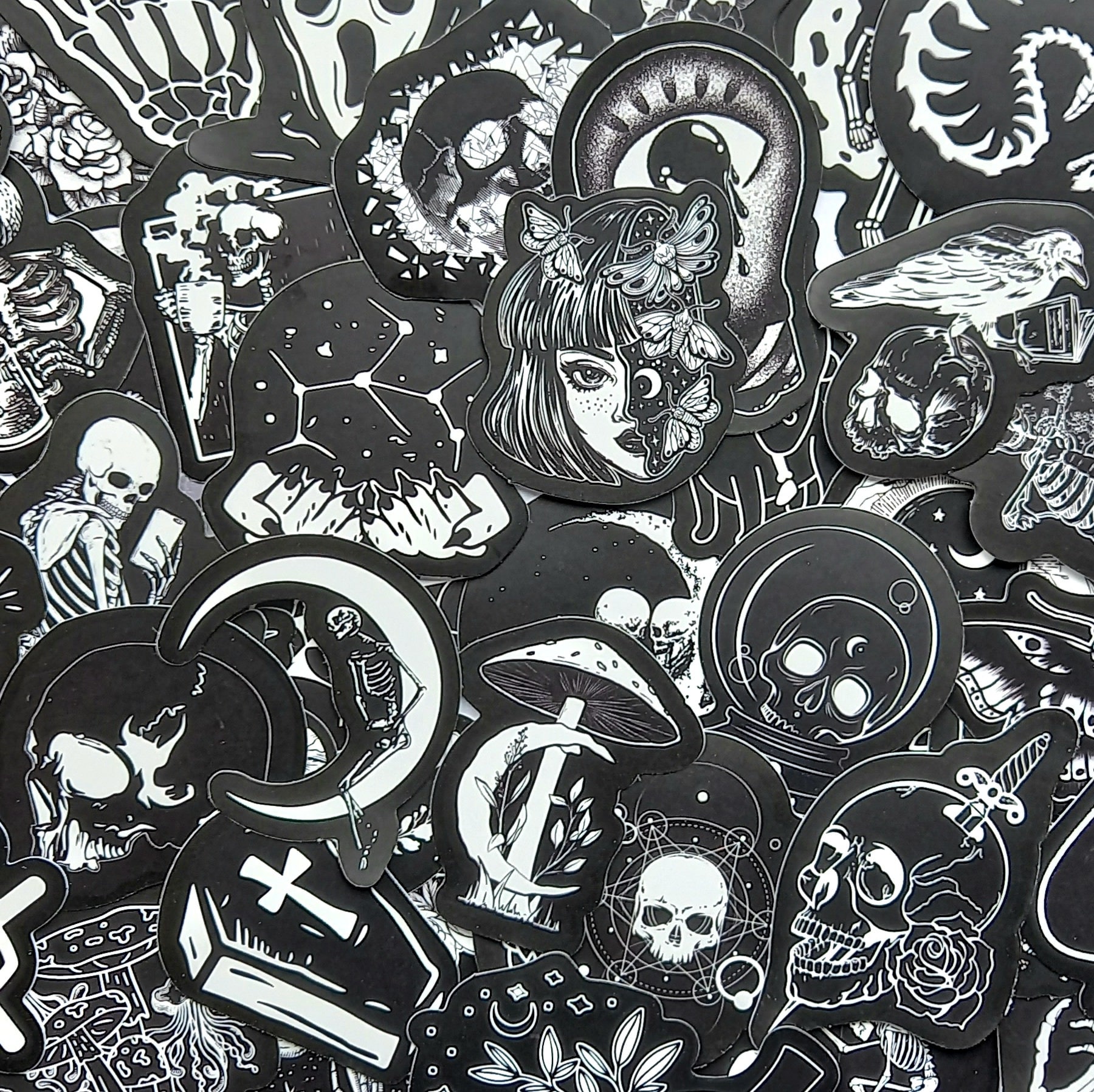20 Black Gothic Stickers. Dark, Horror, Witch Halloween Style Stickers ...
