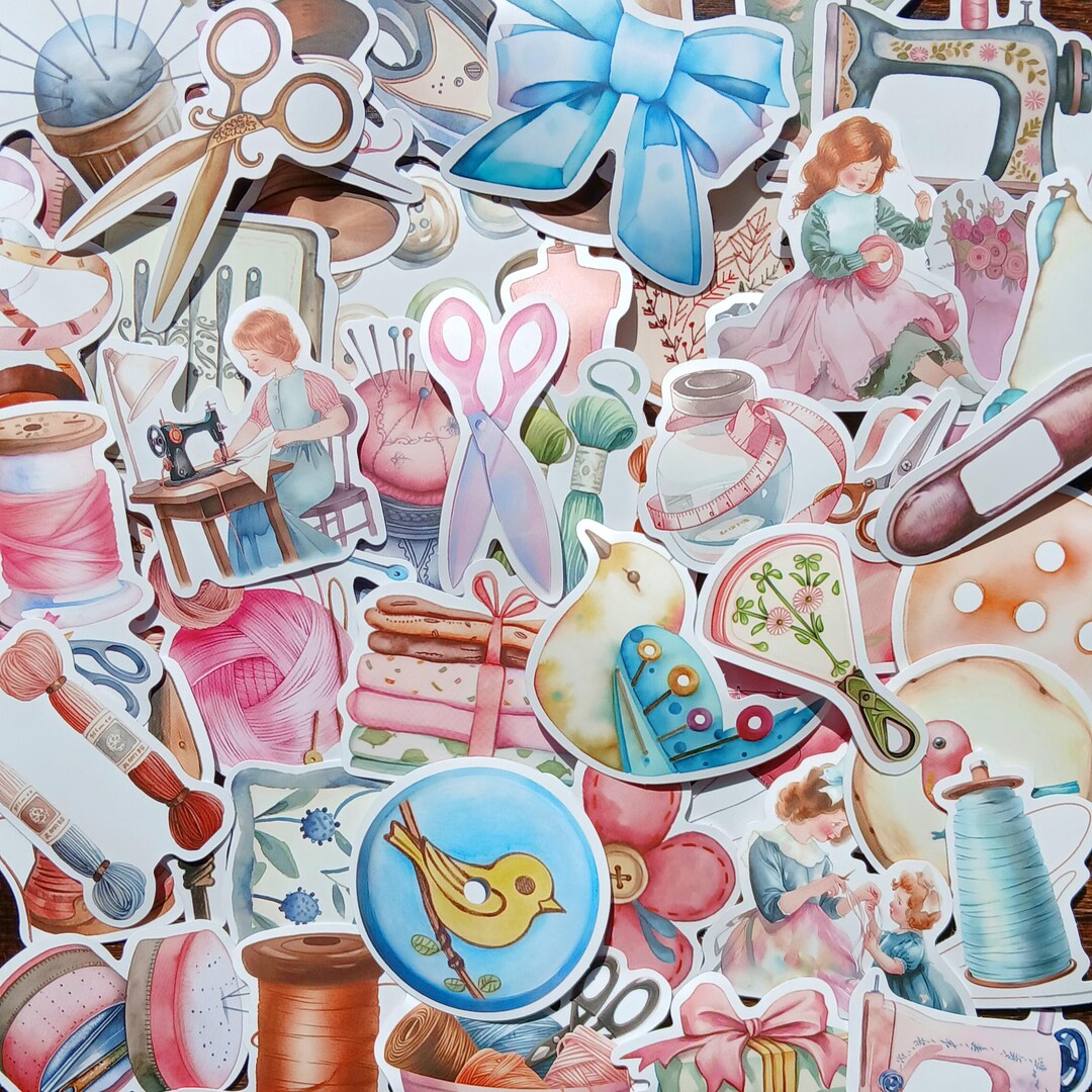 20 Sewing Stickers. Seamstress, Textiles Hobby Sticker Pack. Threads ...