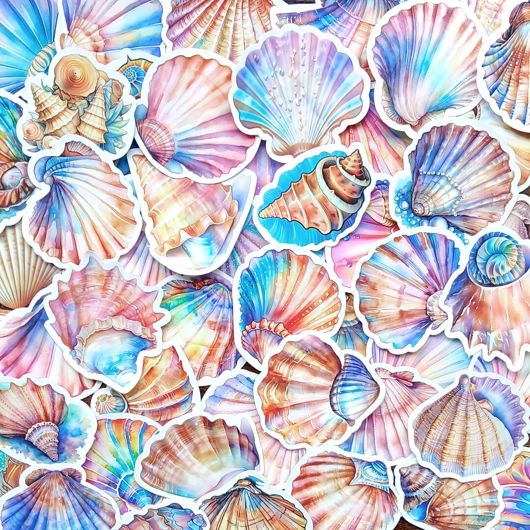 20 Seashell Stickers. Colourful Sea Shells Waterproof Sticker Pack ...