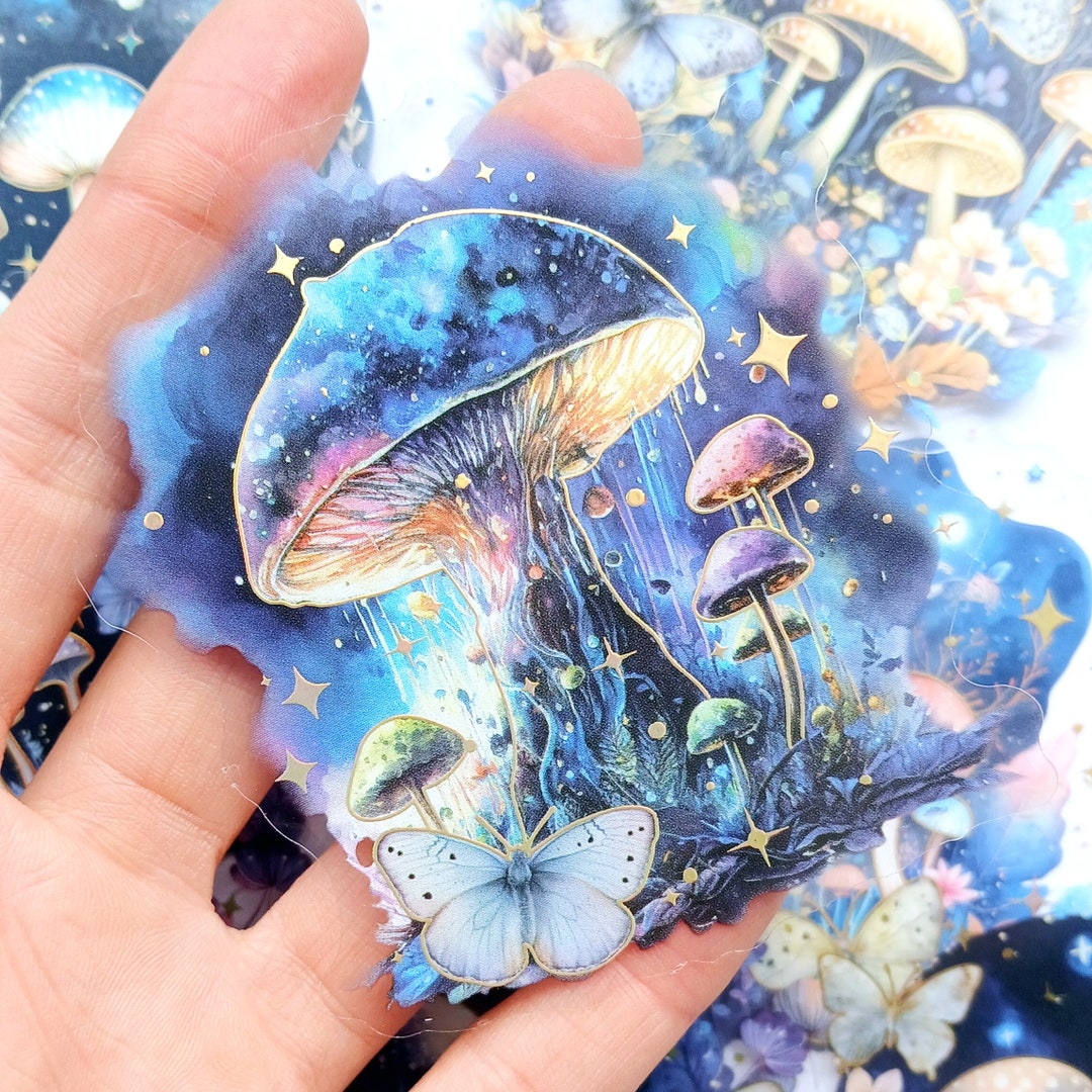 5 Magic Mushroom Sticker Set. Large Blue Midnight Mystical Mushroom ...