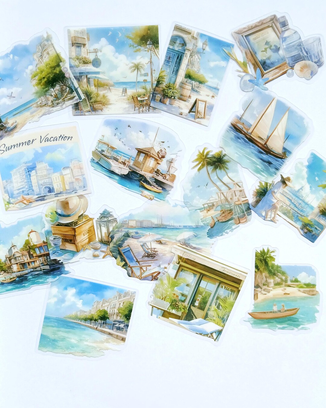 15 Summer Vacation Stickers. Seaside Sticker Pack for Scrapbooking ...