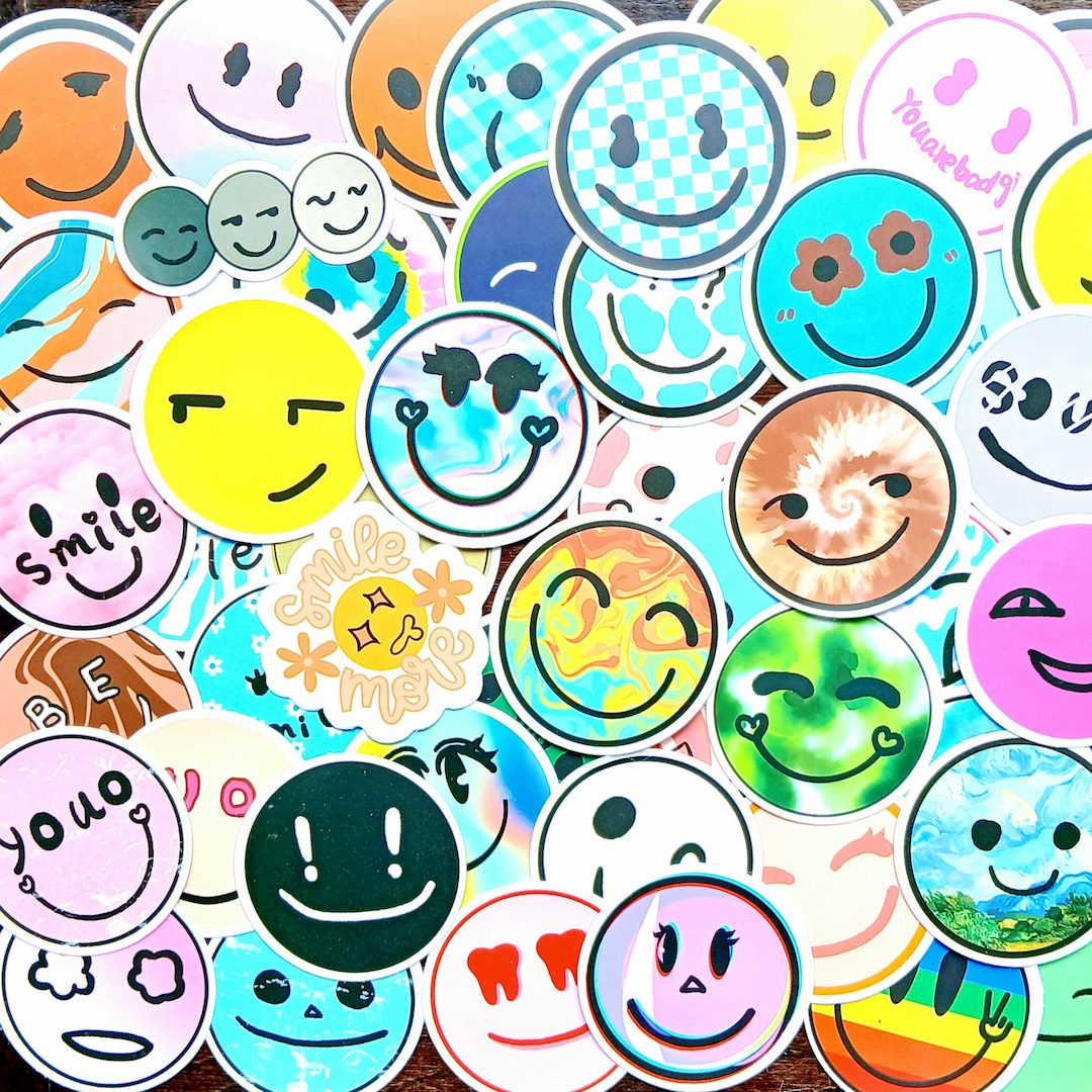 20 Smiley Face Stickers. Happy Faces, Mixed Colours Sticker Pack for ...