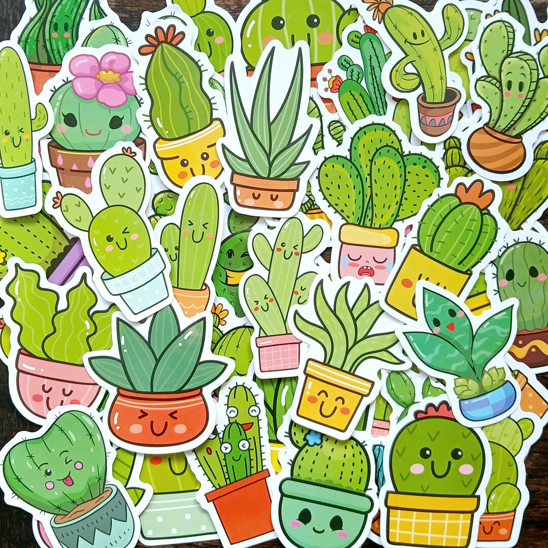 20 Large Cactus Stickers. Cacti and Succulent Potted Plant Sticker Pack ...