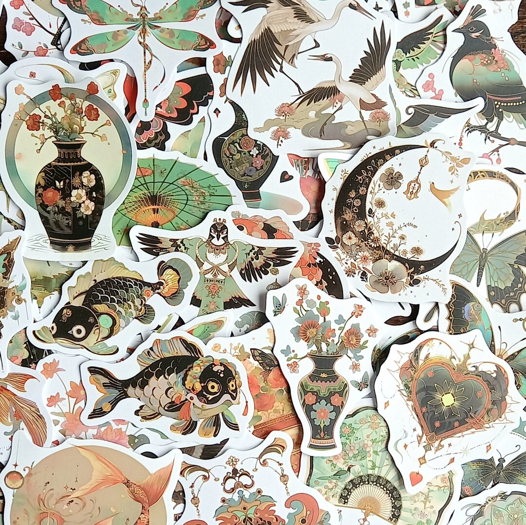 20 Oriental Bujo Stickers. Jade Green Chinese New Year, Japanese Birds ...