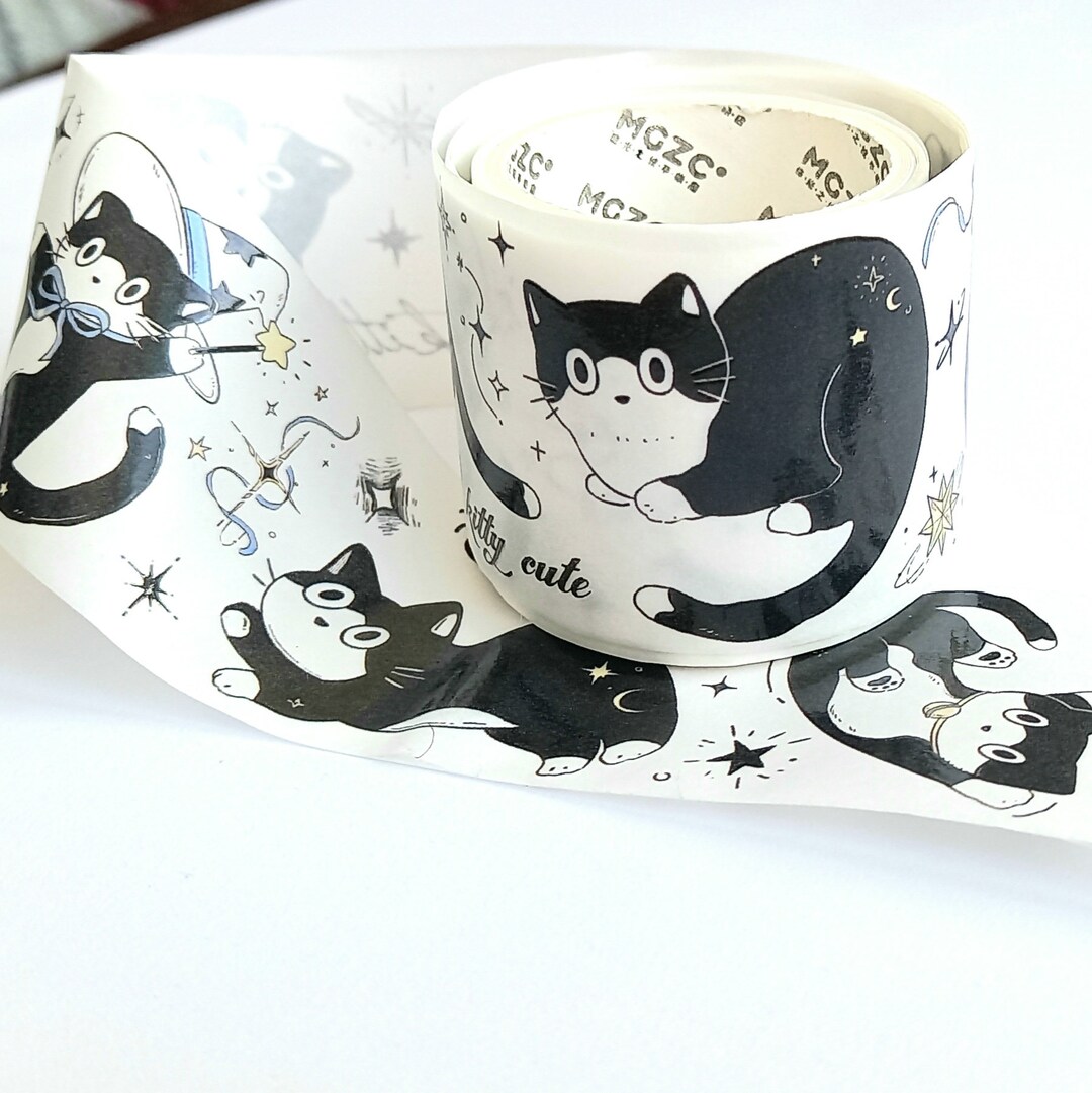 37.5 Mm Playful Cats Washi Tape. 2m Roll, Black & White Felix Cat. Cute ...