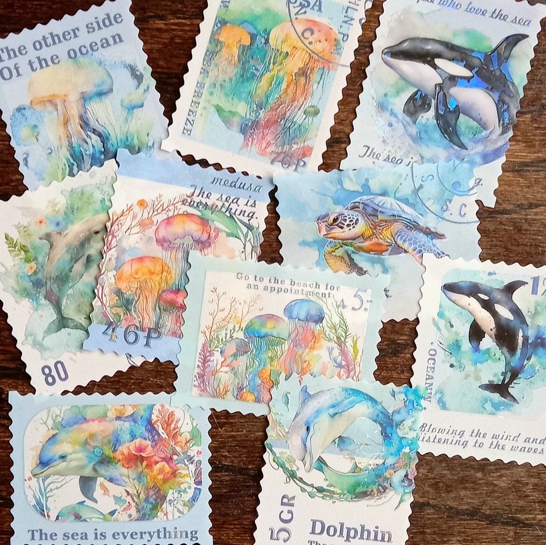 10 Sealife Hologram Stickers. Ocean Life, Sea Creatures on Postage ...