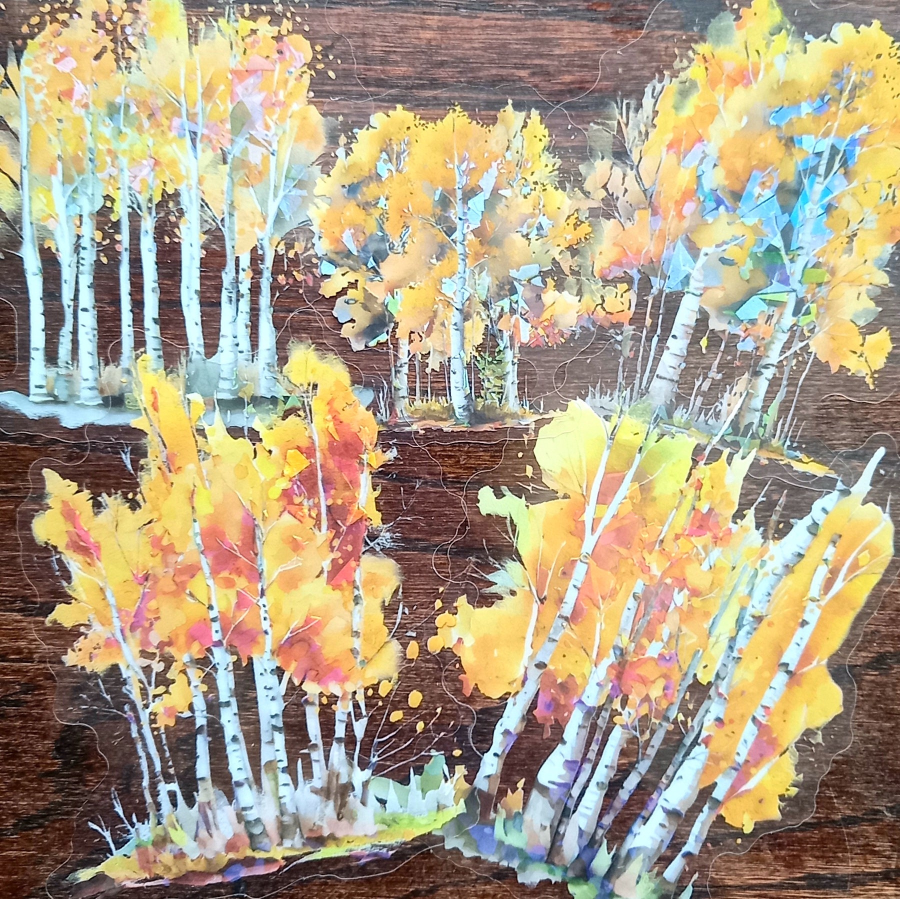 5 X Large Autumn Tree Stickers. Golden Fall Foliage on Silver Birch ...