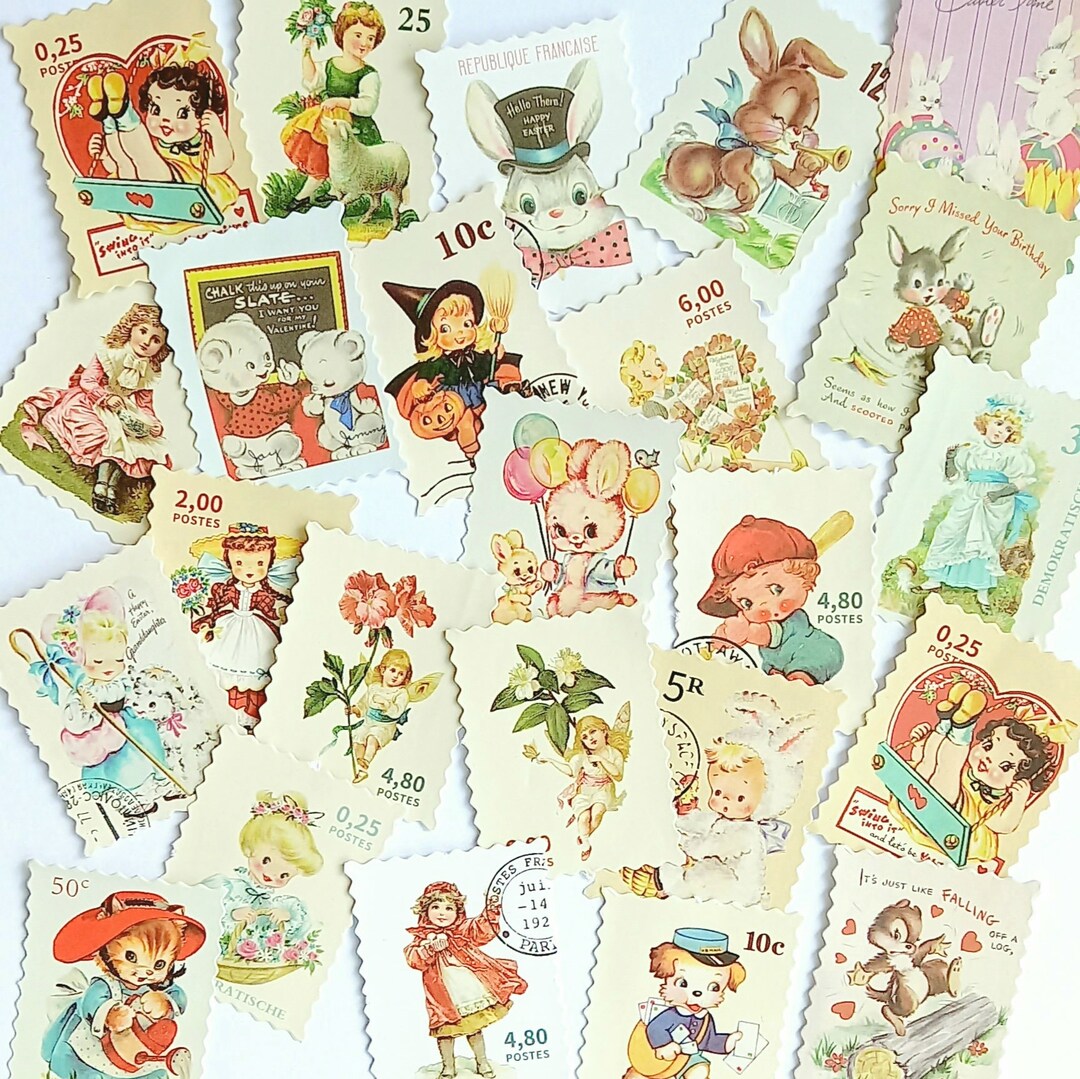 21 Vintage Stamp Stickers. Victorian Cartoon Sticker Pack for Junk ...