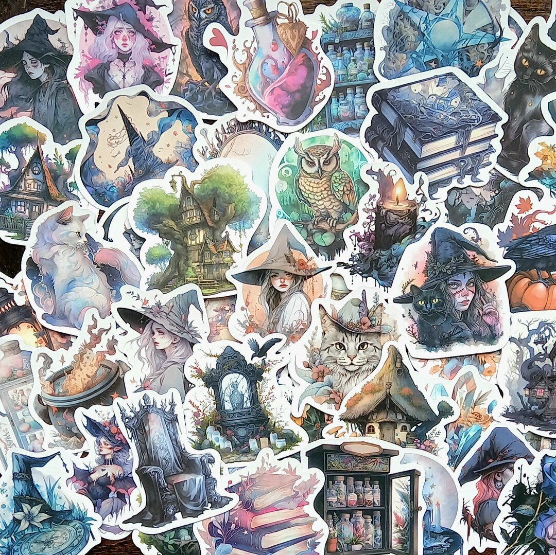 20 Witchy Magic Stickers. Spooky Witch Sticker Pack, Witches, Cats ...