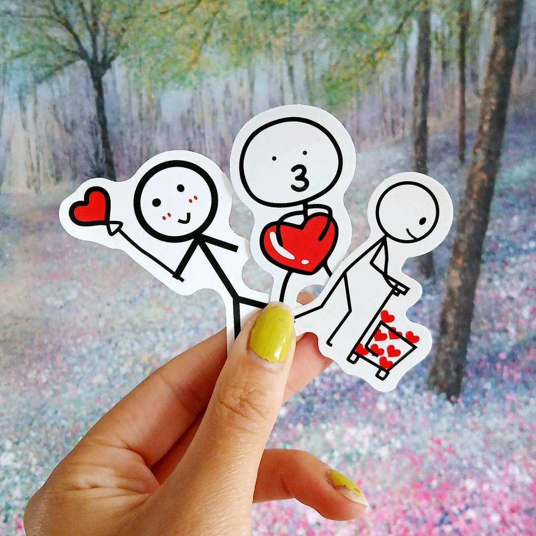 20 Stick Figure Lovergirl Stickers. Valentines, Anniversary Love Heart ...