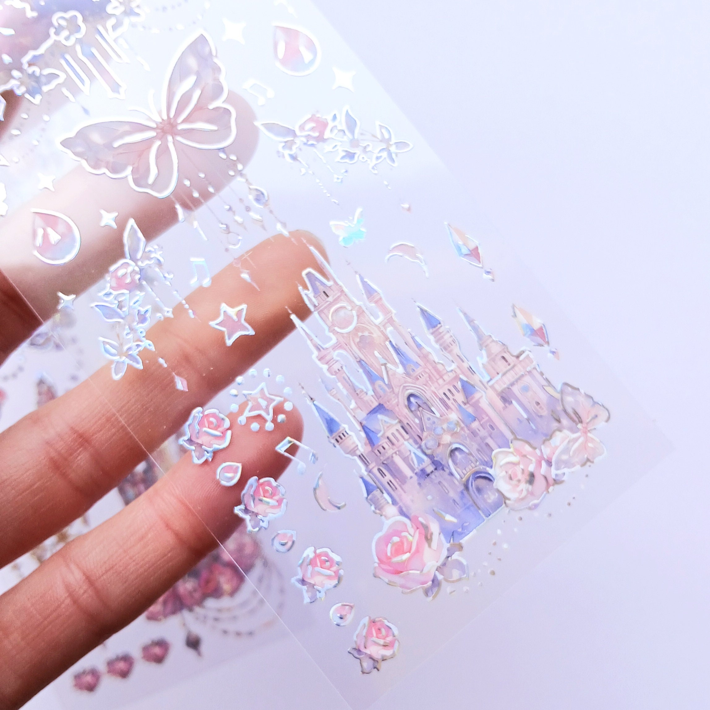 3 Castle Sticker Sheets. Fantasy Castles, Butterflies, Roses and Clouds ...