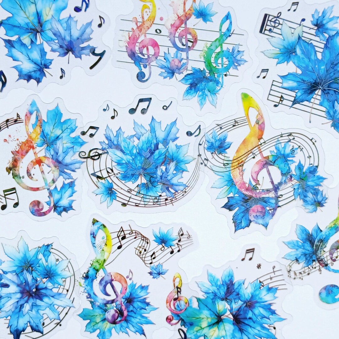 10 Vibrant Blue Musical Notes Stickers. Hologram Music Sticker Pack ...