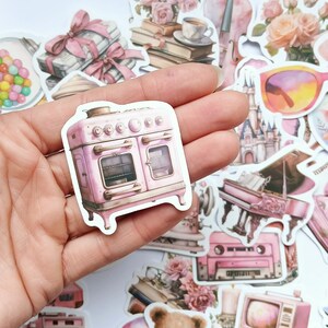 20 Retro Pink Stickers. Vintage Kindle, Craft Sticker Pack. Bikes ...