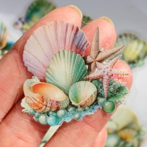 10 Shell & Pearl Stickers. Mermaid Ocean Style Clear Stickers With ...