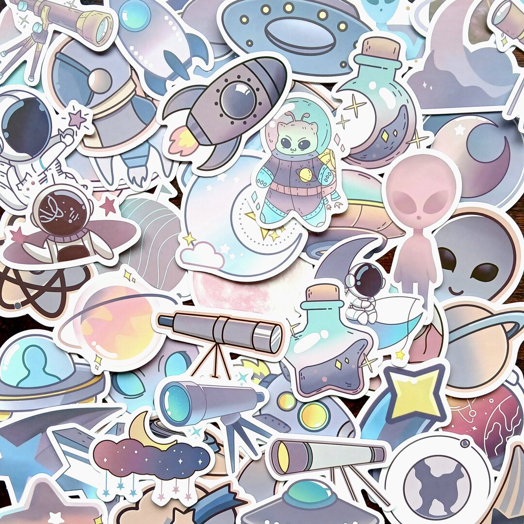 20 UFO Stickers. Alien, Telescope, Stars, Spaceship Sticker Set for ...