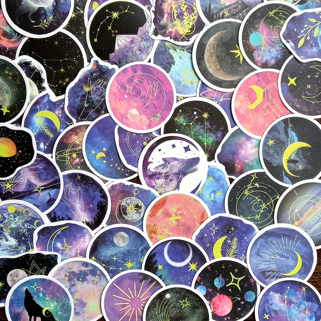 23 Mystical Moon Stickers. Full / Half Moon, Stars, Trees, Wolves and ...
