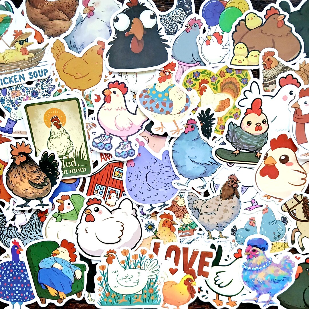 20 Chicken Stickers. Farm Animal Chickens Sticker Pack for Scrapbooking ...