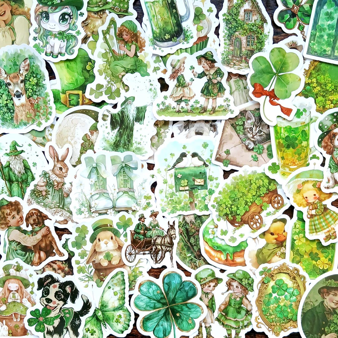 20 Cute Irish Stickers. St Patrick's Day Green Sticker Pack. Clovers ...