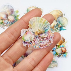 10 Shell & Pearl Stickers. Mermaid Ocean Style Clear Stickers With ...