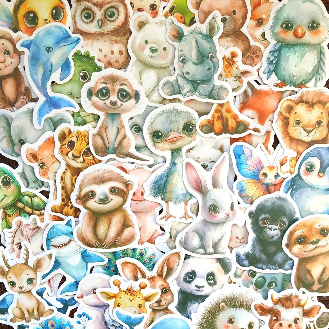 20 Cute Animal Stickers. Colourful Baby Pets, Wildlife, Insect Sticker ...
