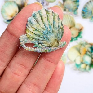 10 Shell & Pearl Stickers. Mermaid Ocean Style Clear Stickers With ...