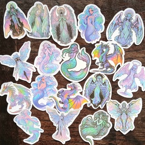 20 Mythical Creatures Stickers. Mermaids, Dragons, Angels Pastel ...