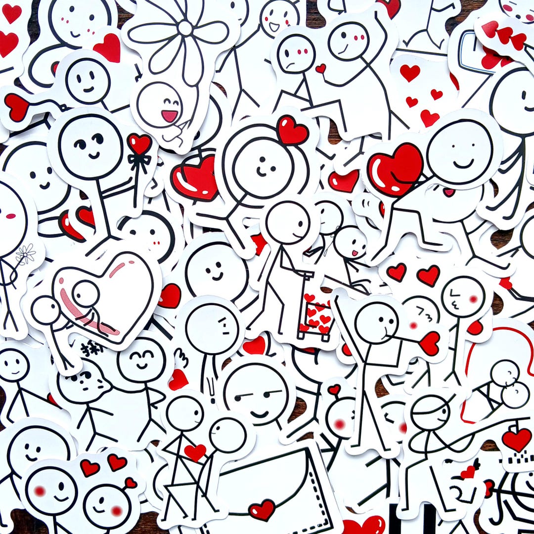 20 Stick Figure Hearts Stickers. Love Hearts and People Sticker Pack ...