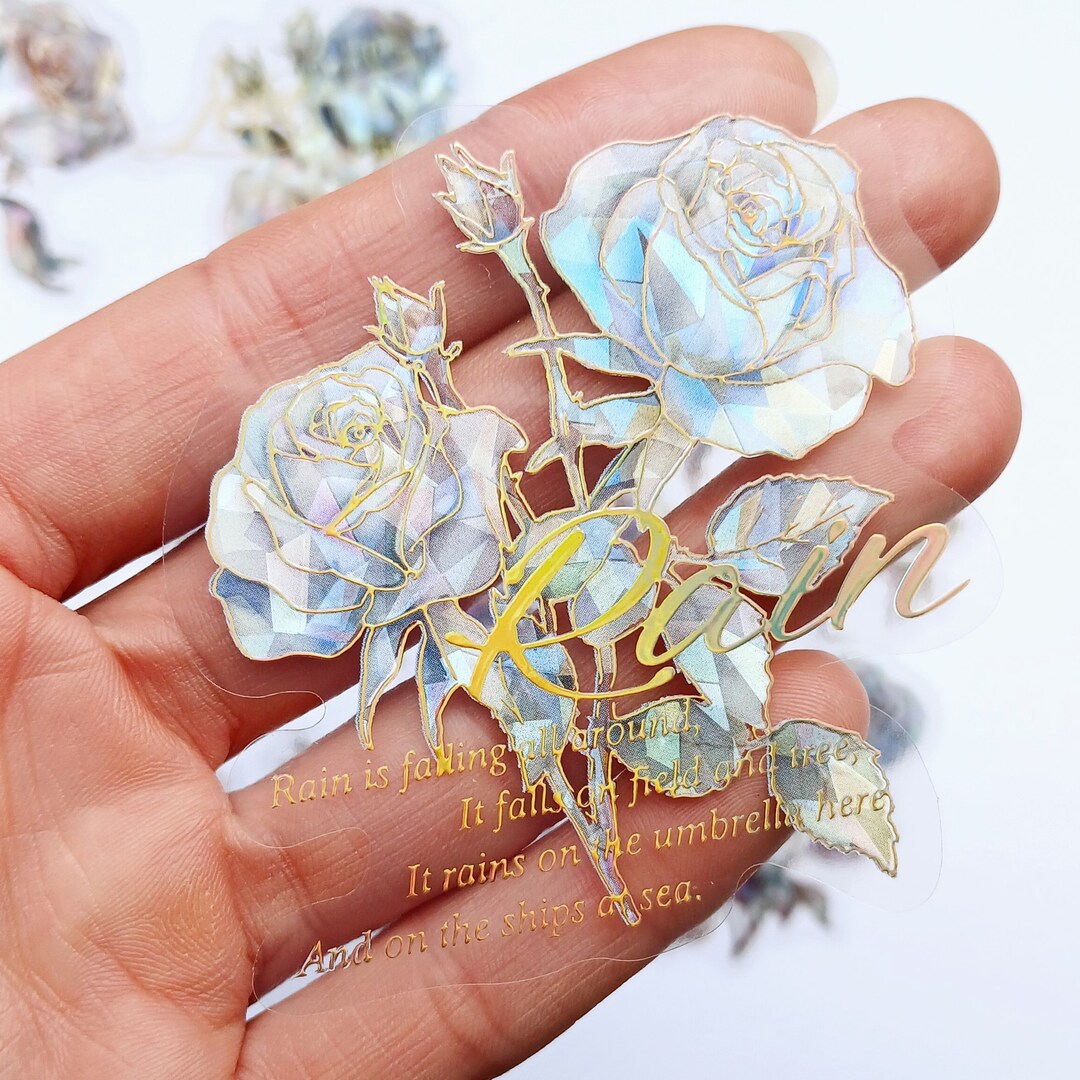 10 Ice Blue Rose Stickers. Floral Hologram Stickers. Winter Flowers for ...