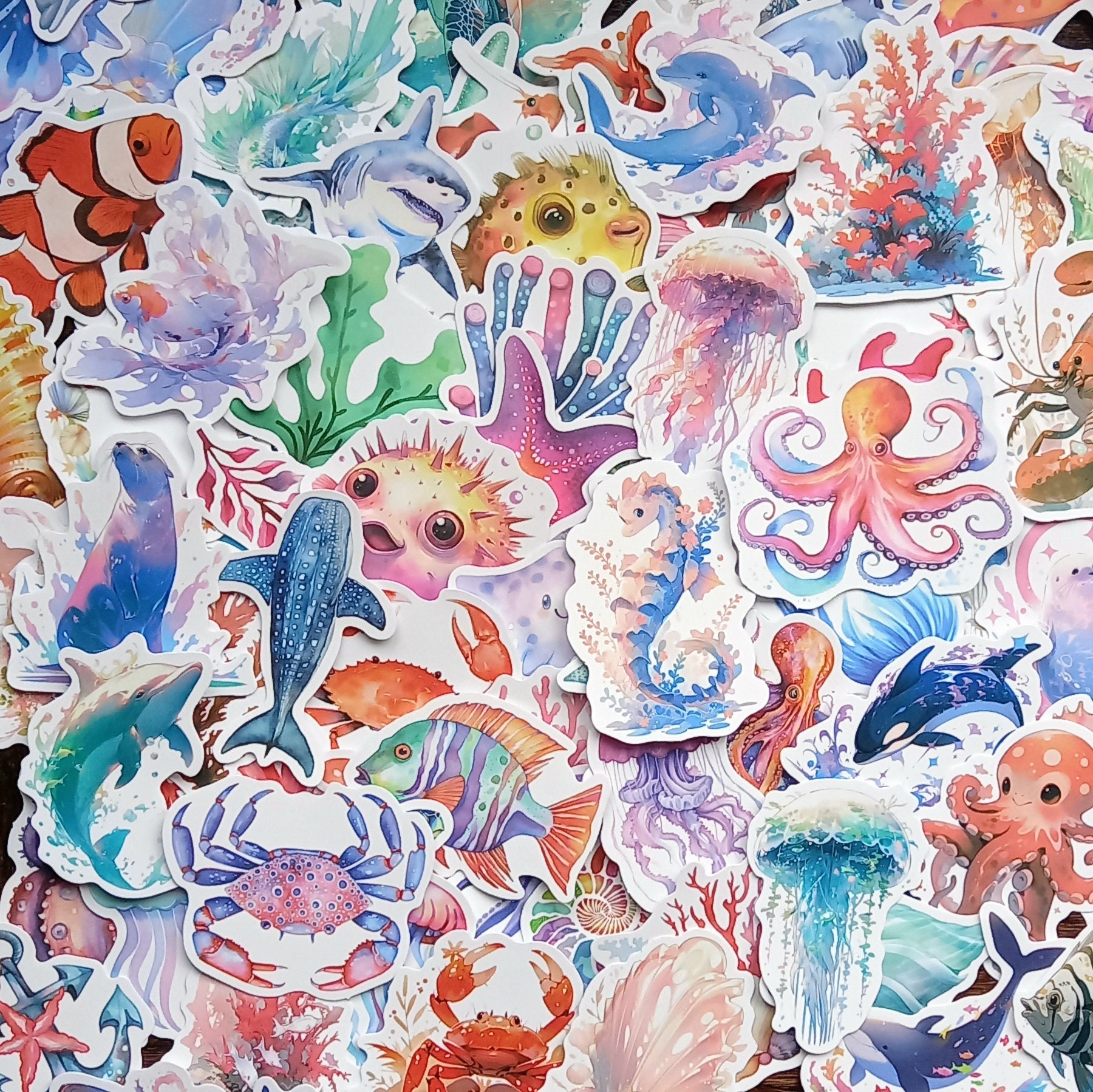 22 Cute Sealife Stickers. Sea Creatures Sticker Pack. Seahorse, Fish ...