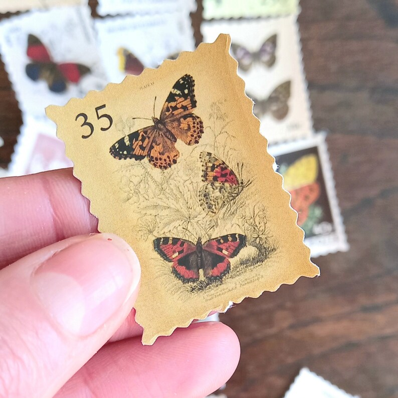 23 Vintage Stamp Stickers. Retro Boho Butterflies on Stamps Sticker Set ...