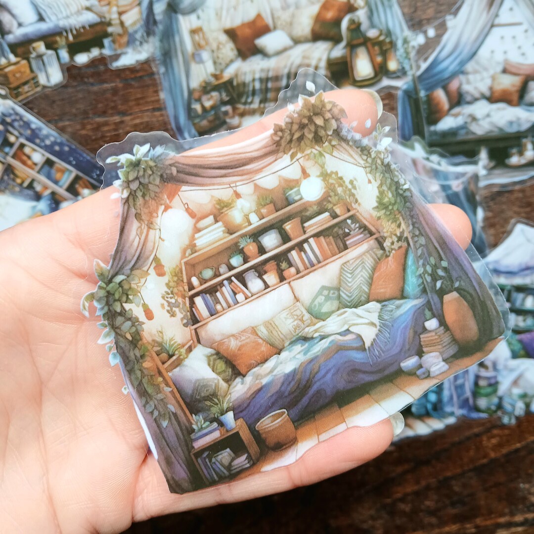 5 Book Nook Stickers. Cosy Tent and Fairy Lights Sticker Pack. Reading ...