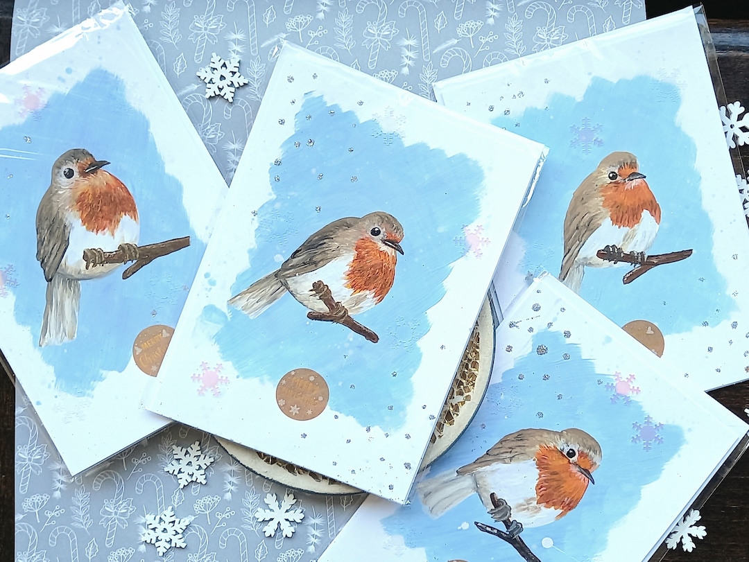 2 X Hand Painted Christmas Cards. A5 Robin Greetings Cards - Etsy UK