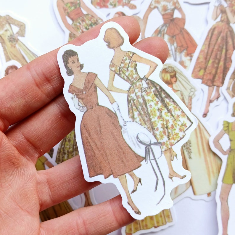 20 Retro Fashion Stickers. Washi Figures Sticker Set 50s, 60s, 70s ...
