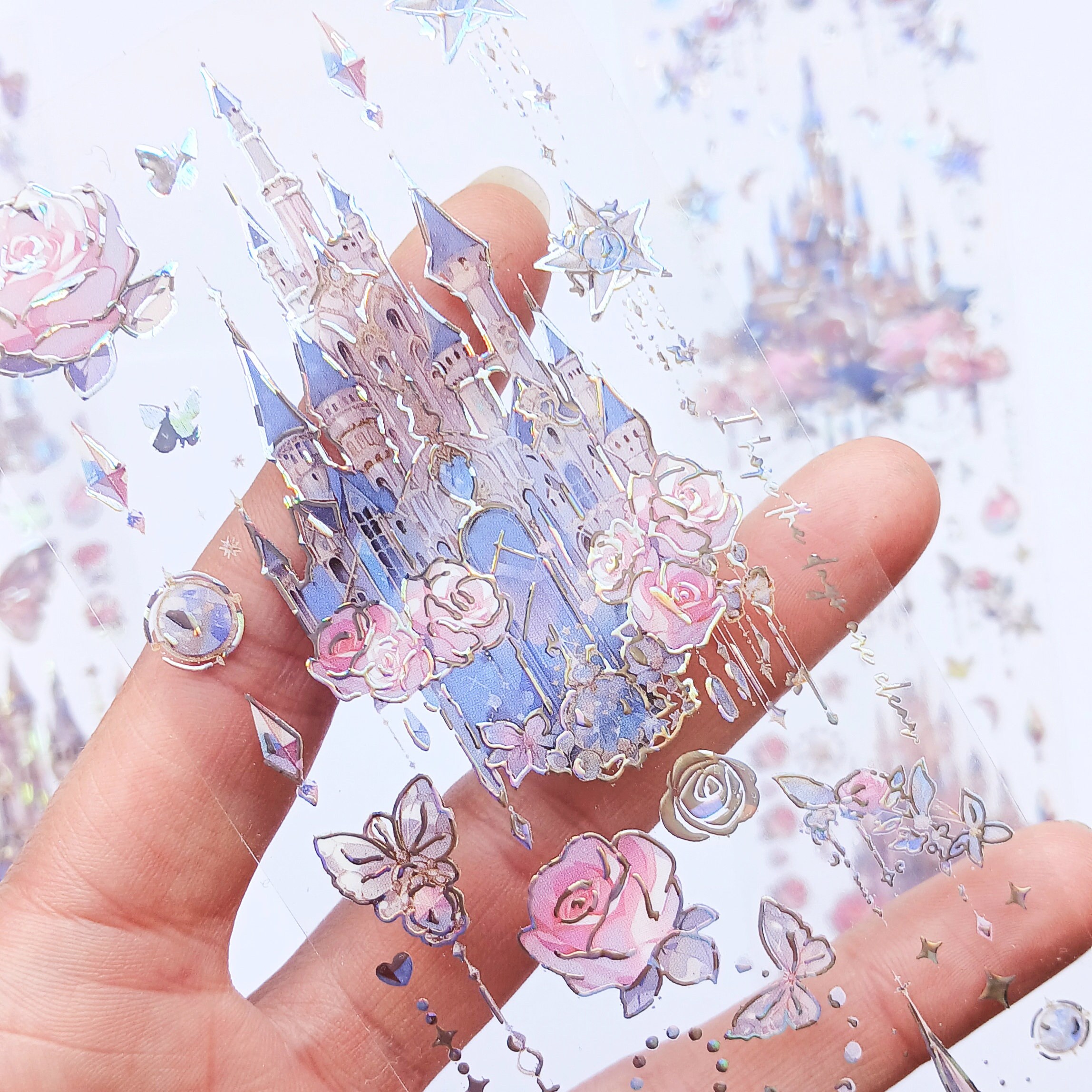 3 Castle Sticker Sheets. Fantasy Castles, Butterflies, Roses and Clouds ...