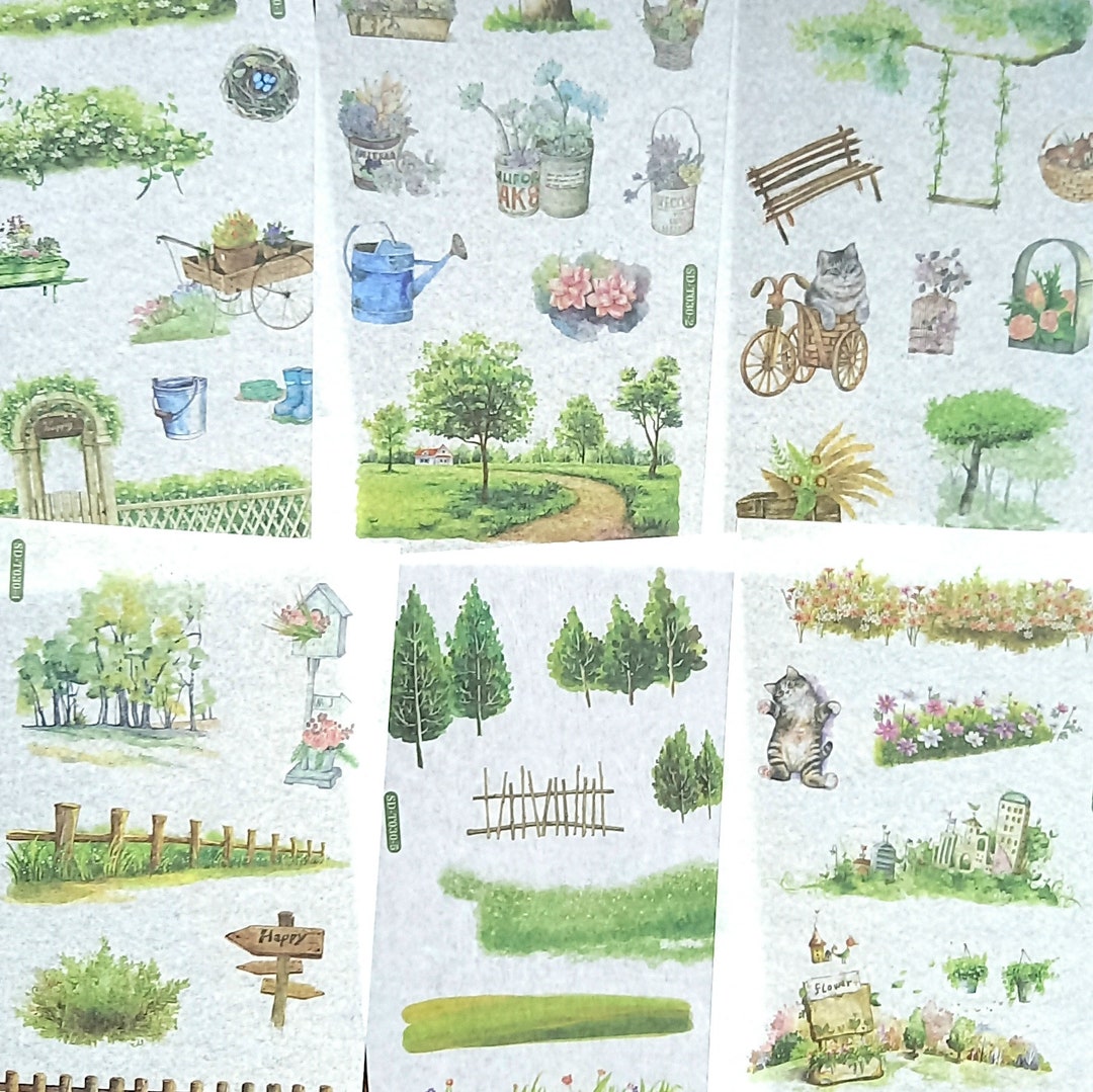 6 Sheets Countryside Stickers. Trees, Green Grass, Plants, Benches ...