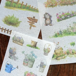 6 Sheets Countryside Stickers. Trees, Green Grass, Plants, Benches ...