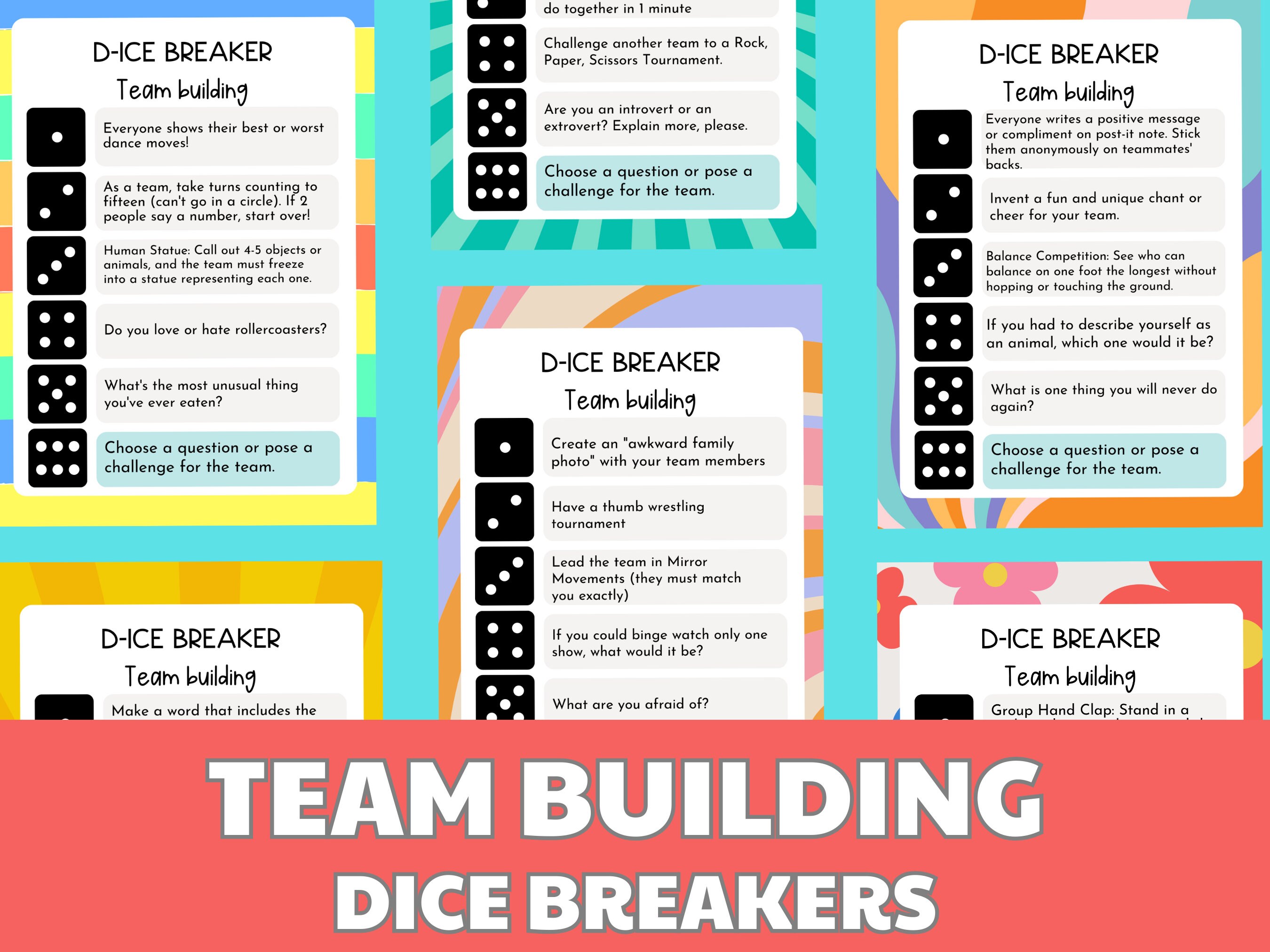 Team Building Dice Breakers Game: Team Tasks, Questions, Challenges - Etsy Team Building Dice Breakers Game: Team Tasks, Questions, Challenges - Etsy