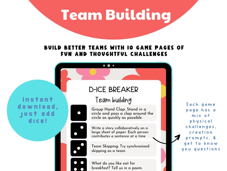 Team Building Dice Breakers Game: Team Tasks, Questions, Challenges - Etsy Team Building Dice Breakers Game: Team Tasks, Questions, Challenges - Etsy