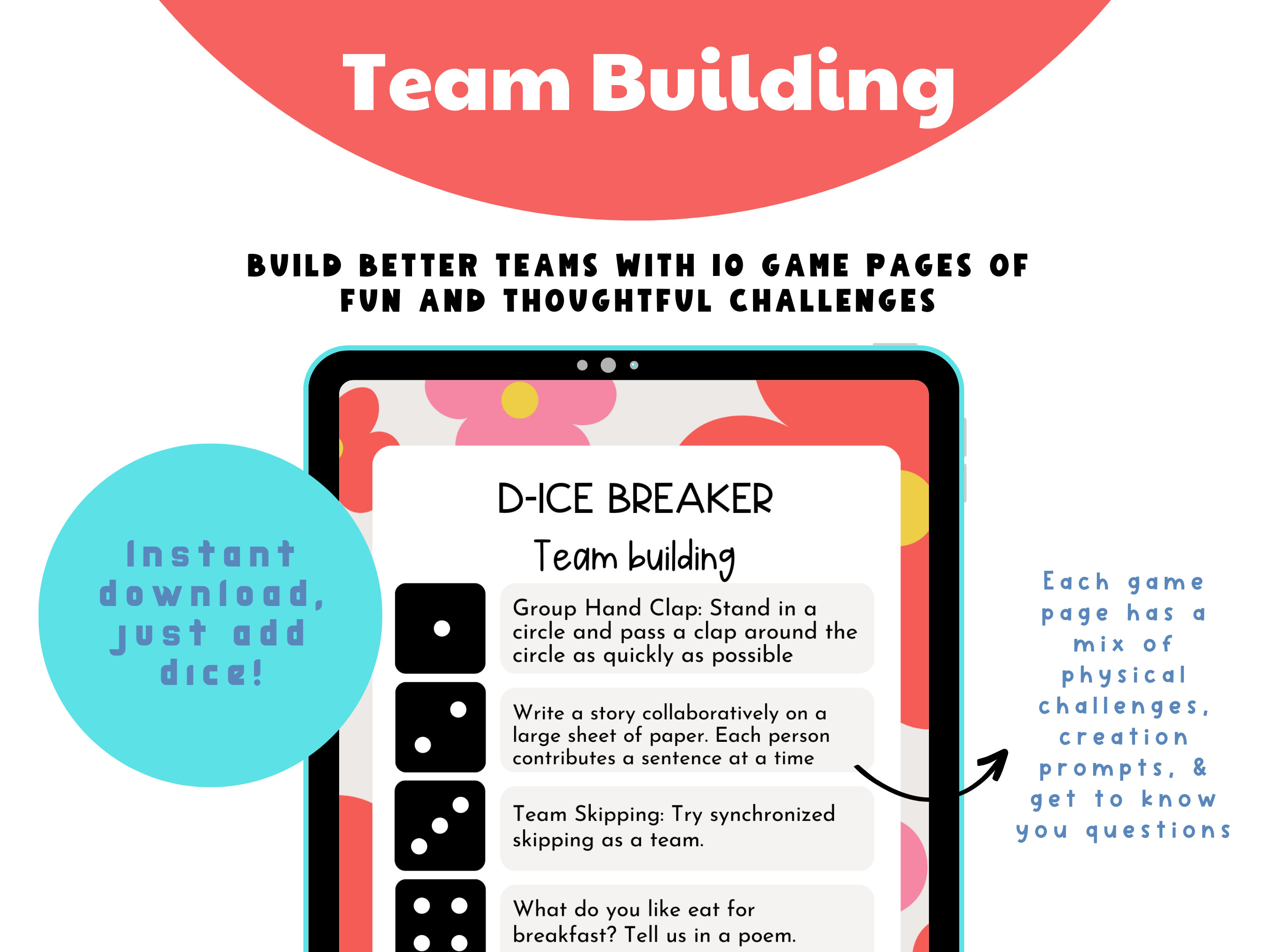 Team Building Dice Breakers Game: Team Tasks, Questions, Challenges - Etsy Team Building Dice Breakers Game: Team Tasks, Questions, Challenges - Etsy
