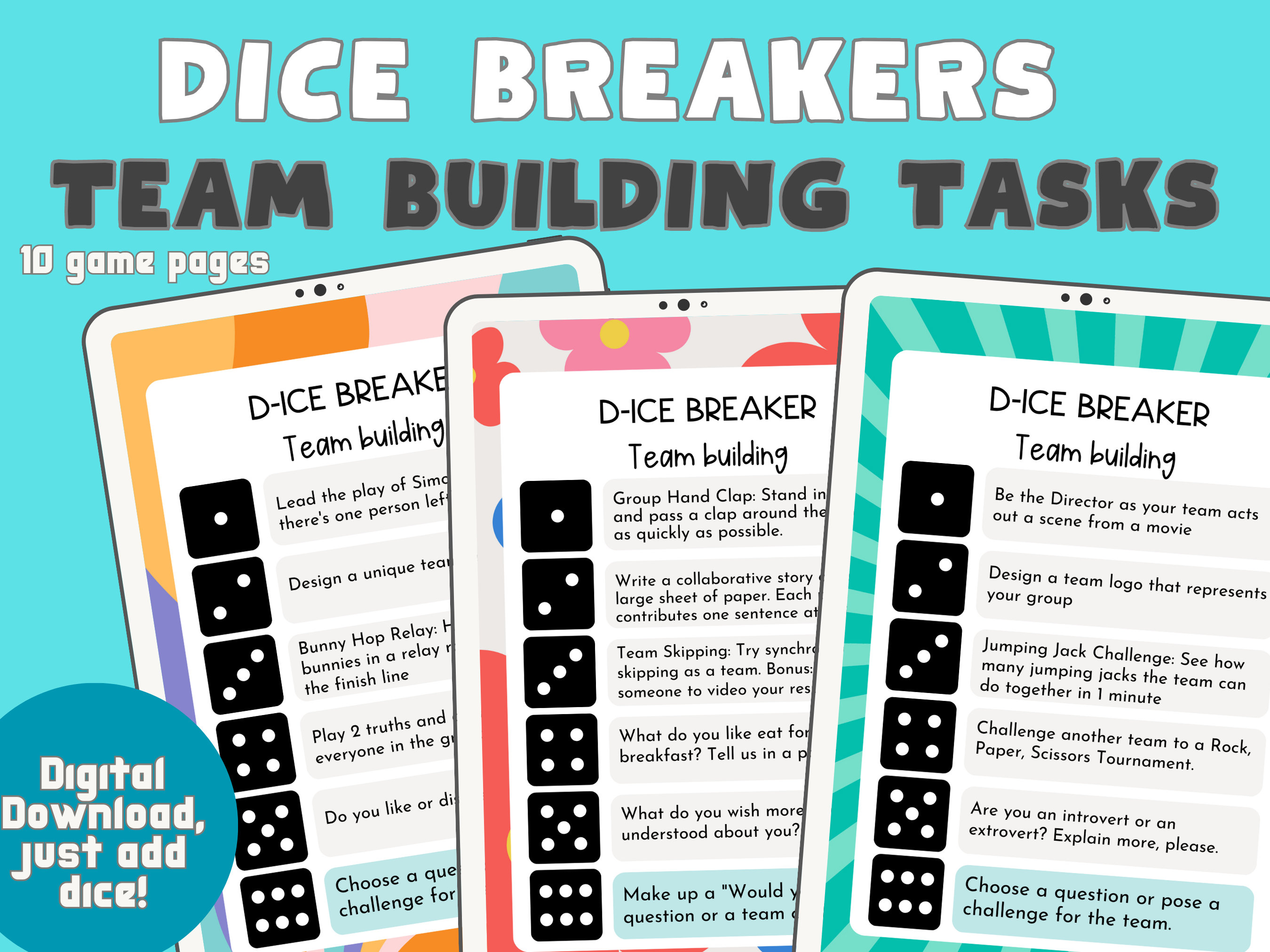 Team Building Dice Breakers Game: Team Tasks, Questions, Challenges - Etsy Team Building Dice Breakers Game: Team Tasks, Questions, Challenges - Etsy