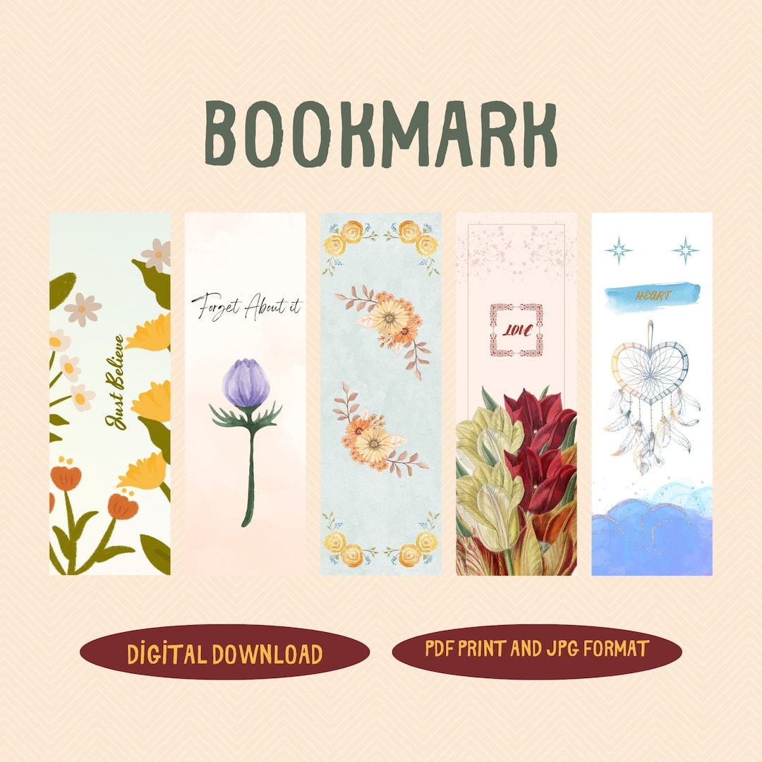 Flower Bookmark, Printable Bookmarks, Bookmark Set, Digital Bookmark ...