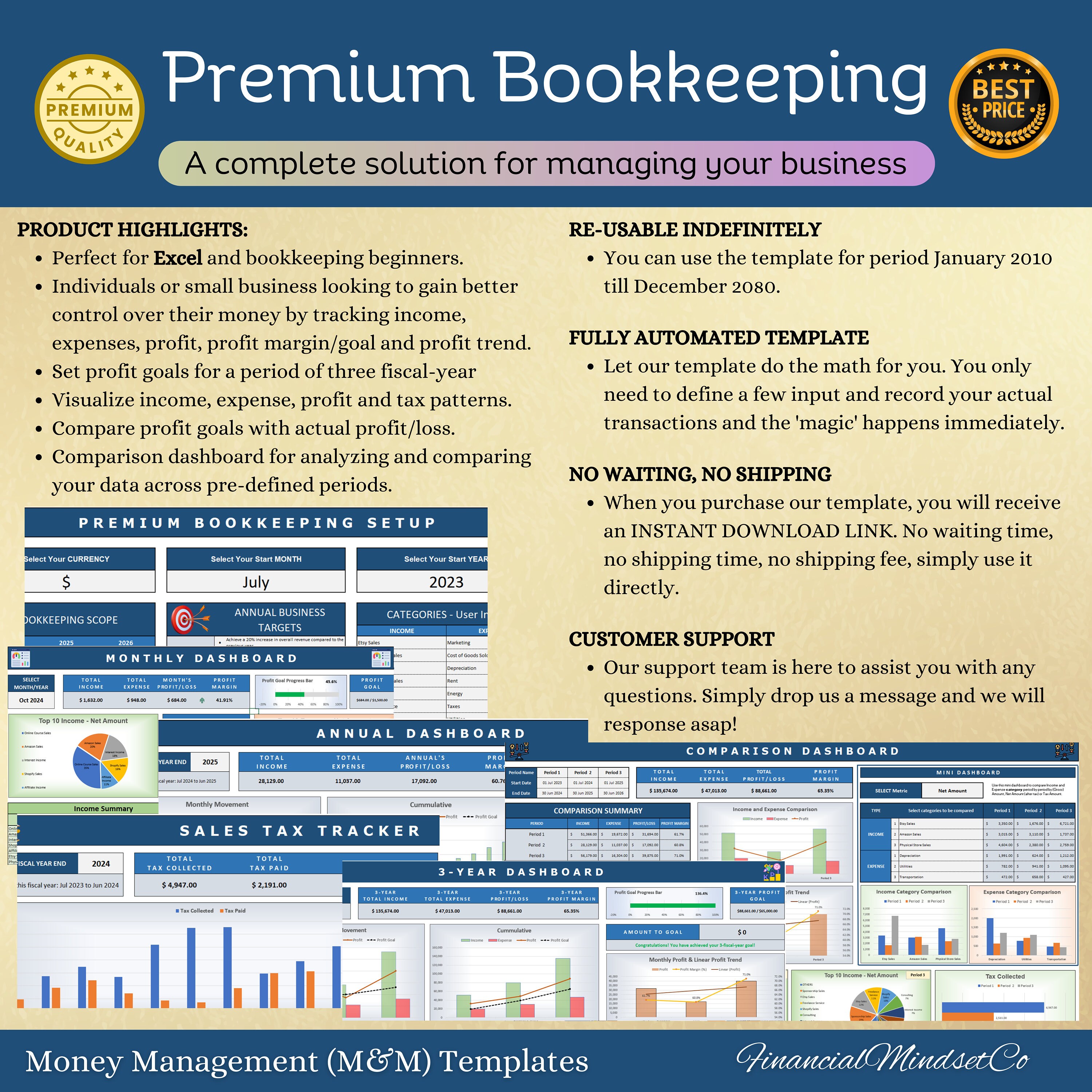 Bookkeeping Template for Small Business, Monthly Annual Profit Sales ...