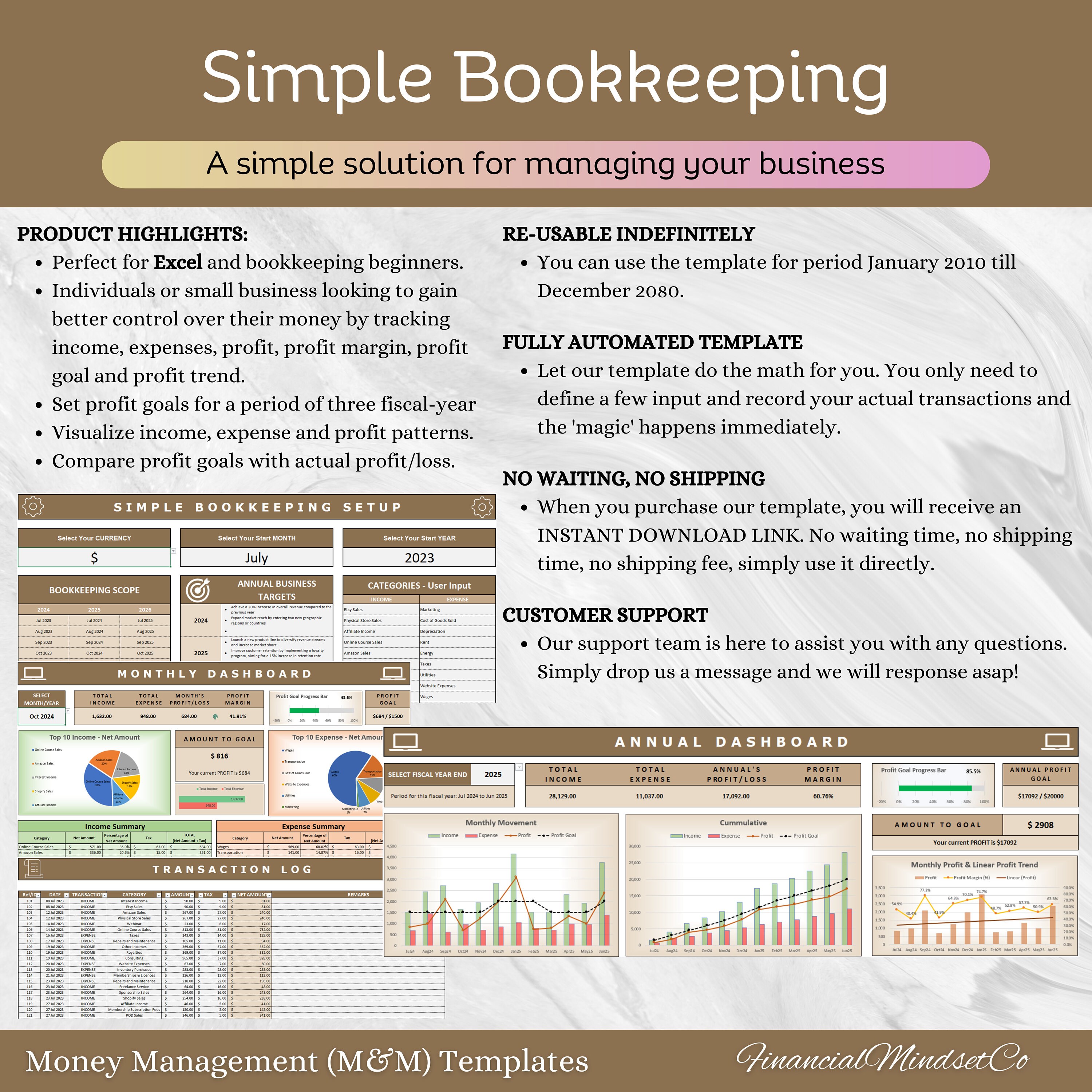Simple Easy Bookkeeping Excel Template for Small Business - Etsy