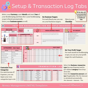 Ultimate Bookkeeping Template for Multiple Business, Premium Monthly Annual Profit and Loss ...