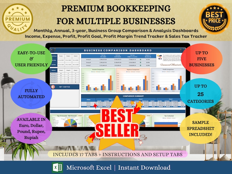 Premium Bookkeeping Template Excel Sheet for Bookkeeping Multiple ...