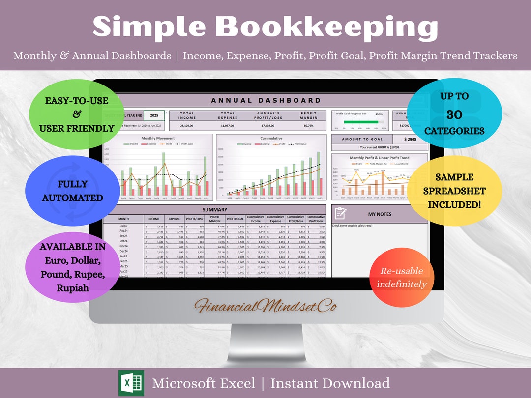 Simple Easy Bookkeeping Excel Template for Individual Small Business ...