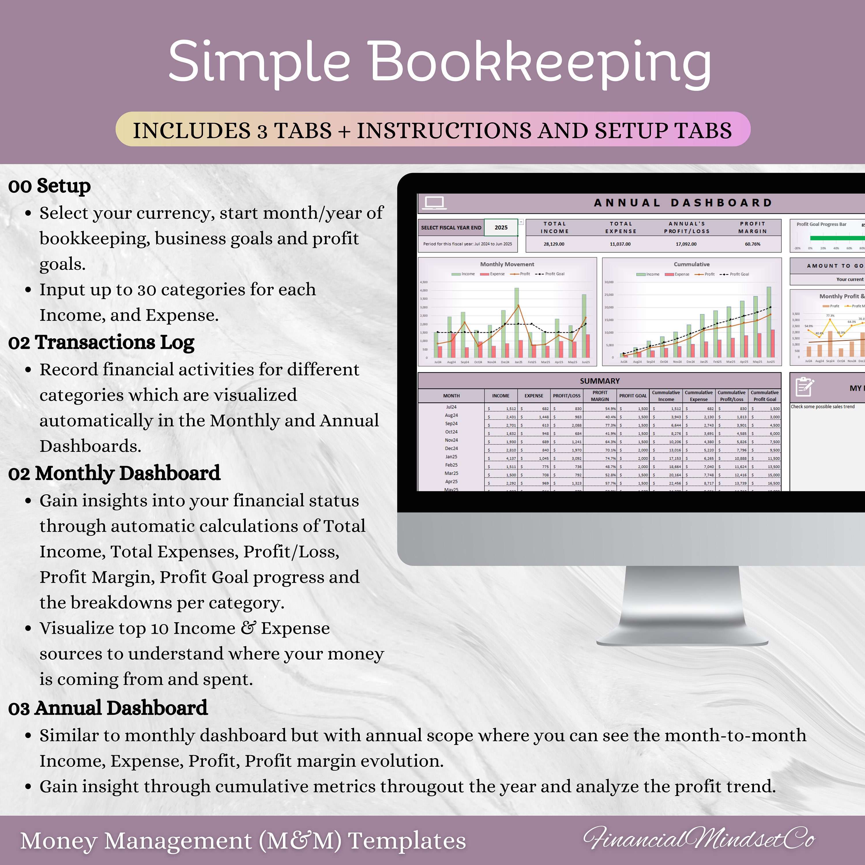 Simple Easy Bookkeeping Excel Template for Individual Small Business ...