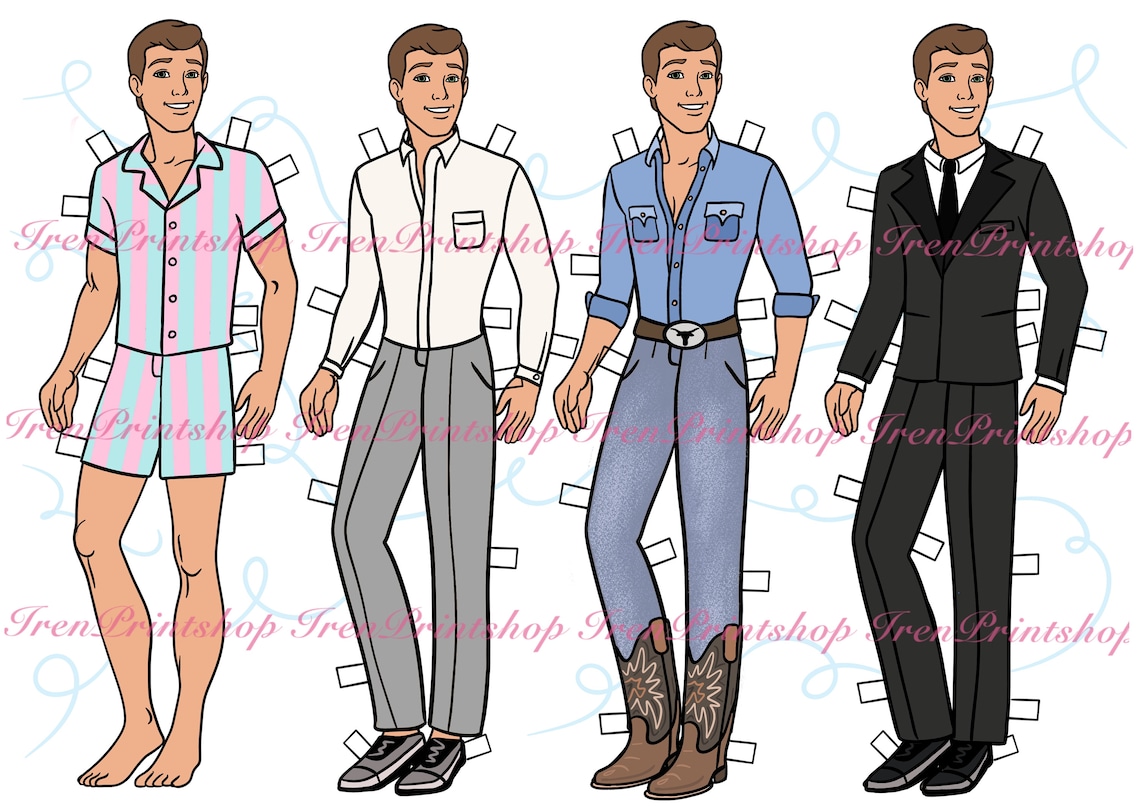 6 Printable Paper Man Doll Ken Dress up With Clothes - Digital PDF ...